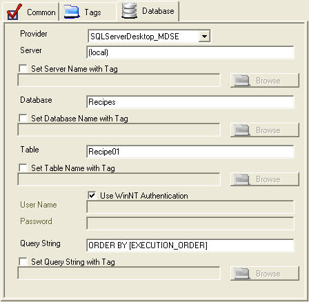 Recipe Database Properties | Industrial Internet of Things Data Platform
